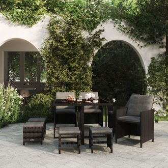 vidaXL 9-tlg. Garten-Essgruppe mit Auflagen Poly Rattan Schwarz Vidaxl