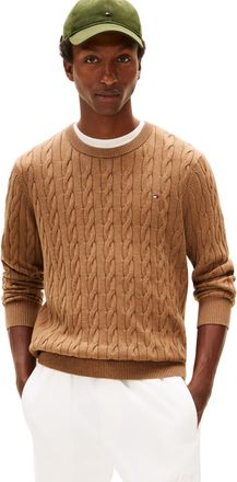 Tommy Hilfiger Herren Classic Cotton Cable Crew Neck Mw0Mw33132 Pullover, Brown (Highland Khaki Heather), M