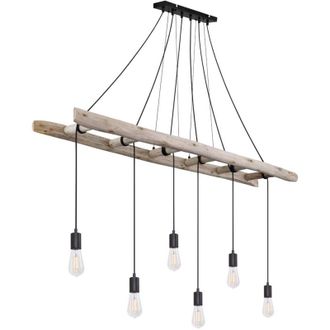 Globo Lighting Pendelleuchte irmgard 6-flammig mit Leiter Holzbalken 192cm lang, Breite 160cm
