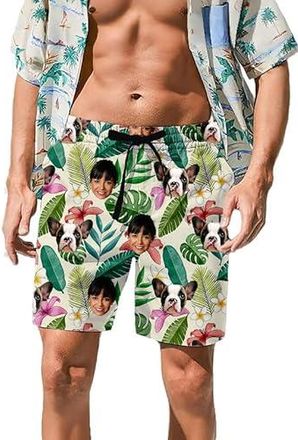 Generic Boxer de Bain Homme Personnalis&eacute;s Slip de Bain Amusant avec Photo de Visage S&eacute;chage Rapide Maillot Piscine Grande Taille hawa&iuml;enne Short Bain Personna