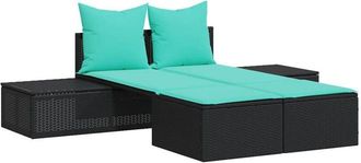 vidaXL Doppelte Sonnenliege mit Kissen Schwarz Poly Rattan vidaXL
