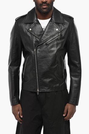 Off-white Leather Biker Jacket DIAG TAB with Back Print Off-White