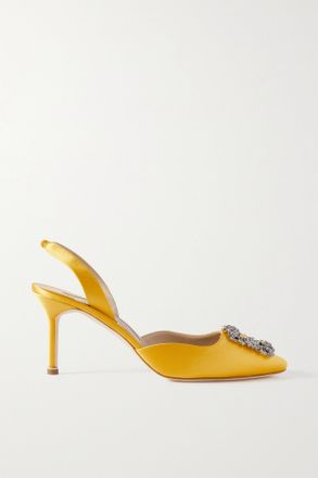 Manolo Blahnik Escarpins À Brides Arrière En Satin À Ornements Hangisli 70 - Jaune