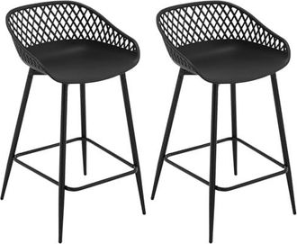 Woltu Lot de 2 Tabourets de Bar, Tabourets Haut, avec Repose-Pieds et Dossier Ajour&eacute;, avec Si&egrave;ge Plastique et Pieds M&eacute;talliques, Noir, BH417sz-2
