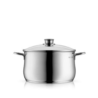 WMF Diadem Plus Kochtopf gro&szlig; 20cm hoch, Fleischtopf Induktion 3,7l, Glasdeckel, Cromargan Edelstahl poliert, unbeschichtet
