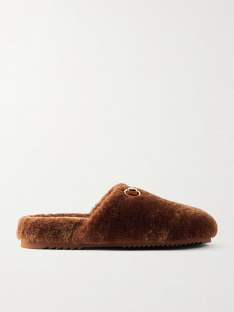 Gucci Slippers Aus Shearling Mit Horsebit-detail - Braun