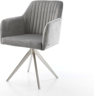 DELIFE Esszimmerstuhl Greg-Flex Samt Grau Kreuzgestell kantig Edelstahl Taschenfederkern, Esszimmerstühle