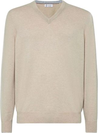 Brunello Cucinelli Pull en cachemire &agrave; col en V - Homme - Pulls - Beige - Taille: 2XL