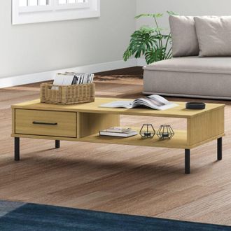 vidaXL Vidaxl - Table basse avec pieds en m&eacute;tal Marron Bois pin massif oslo