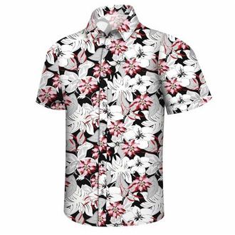 Generic Chemise hawa&iuml;enne &agrave; manches courtes pour homme - Sans plis - Boutonn&eacute;e - &Eacute;vacuation de lhumidit&eacute; - S&eacute;chage rapide - Imprim&eacute; d&eacute;contract&eacute; - Haut color&eacute; 