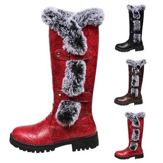 Generic Bottes dhiver mi-mollet thermiques doubl&eacute;es de fourrure pour femme - &Eacute;paisses et chaudes &agrave; talon bas - R&eacute;sistantes &agrave; lusure - Antid&eacute;rapantes - Avec bo