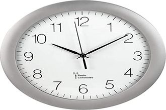 Hama Wanduhr Funk (30cm gro&szlig;e K&uuml;chenuhr, leise Funkuhr mit gro&szlig;em Ziffernblatt, analoge Wohnzimmeruhr inkl. Batterie) Silber