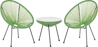 Beliani Lustiges Balkonset 2 St&uuml;hle mit 1 Tisch Spaghetti-Optik Rattan gr&uuml;n Acapulco