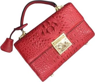 Generic Petit sac &agrave; main pour femme en cuir dalligator v&eacute;ritable, fermeture &agrave; cadenas, bandouli&egrave;re rouge