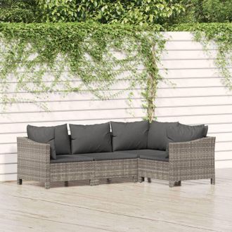 vidaXL Vidaxl - Salon de jardin 4 pcs avec coussins Gris R&eacute;sine tress&eacute;e