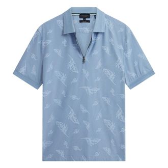Ted Baker Neyack Feather Jacquard Zip Blaues Polohemd
