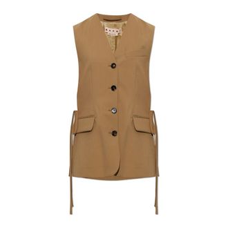 Marni Femme, Vestes, Brun, Taille: 38 FR Gilet en laine avec fentes lat&eacute;rales profondes