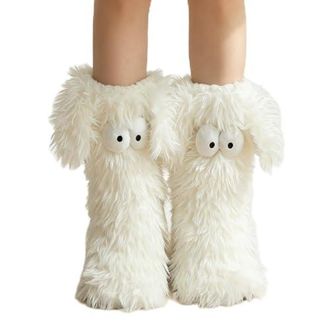 Generic Chaussettes dhiver amusantes et confortables, mignonnes &agrave; gros yeux antid&eacute;rapantes, chaudes et pelucheuses avec de grands yeux mignons, polaire &eacute;paiss