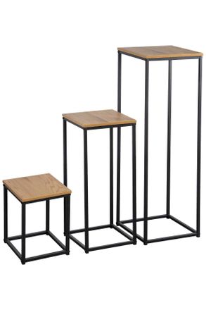 MID.YOU Mid.you Blumentischset, Schwarz, Eiche, Metall, Holzwerkstoff, 3-teilig, quadratisch, Flachrohr, 30x26x22 cm, Bsci, einfacher Aufbau, Wohnzimmer, Wohn