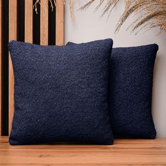 MG Design 2er Set Kissenbez&uuml;ge 35 x 35 cm in Marineblau - mit Rei&szlig;verschluss, fein gewebt mit Chenille-Haptik, pflegeleich