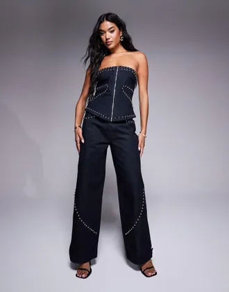 Liquor & Poker Jean baggy densemble avec coutures cloutées - Indigo-Bleu marine