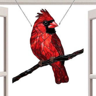 Generico Roter Vogel f&uuml;r Weihnachten - H&auml;ngedekoration aus Acryl, flach, 2D, rote Vogelanh&auml;nger, f&uuml;r Garten, Fenster, Party, Winter, Urlaub, Haus, Wand, Auto