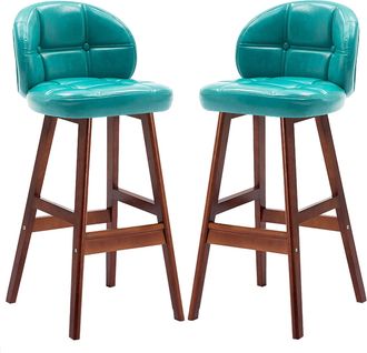 Generic Tresenhocker, Vintage-Barhocker mit PU-Lederpolsterung und Holzbeinen, R&uuml;ckenlehnenhocker f&uuml;r K&uuml;chentheke, Esszimmer