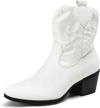 Dream Pairs Damenstiefel mit klobigem Absatz und Stiefeletten,Size 43,Weiss,SDAB2432W