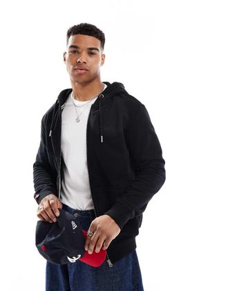 Superdry Basic-Kapuzenjacke in Schwarz mit Logo