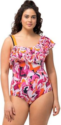 Ulla Popken Fabienne 827705 Maillot de Bain Une épaule à Volants Batik Journey pièce, Jaune, 62 Femmes