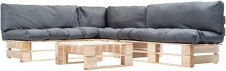 vidaXL 4-tlg. Paletten-Lounge-Set mit Kissen in Grau Holz vidaXL