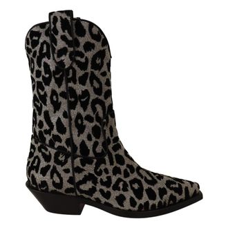 Dolce & Gabbana Elegante Mid-Calf-Stiefel mit Leopardenmuster - - Shoes - Damen - Schwarzk - 37 EU
