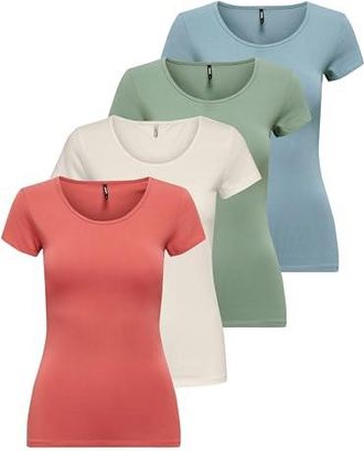 Only Onllive Love S/S Haut JRS &agrave; col rond pour femme (1 pi&egrave;ce), Rouge (Birch/Arona/Rouge min&eacute;ral/Hedge), 3XL