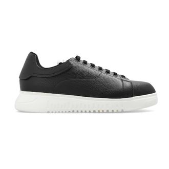 Emporio Armani Homme, Chaussures, Noir, Taille: 45 EU Baskets en cuir foulonn&eacute;