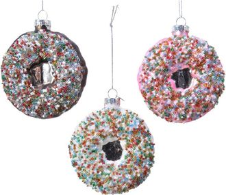 Decoris Christbaumschmuck Glas 9cm x 1 Stück rosa braun oder weiß sortierte Donuts Weihnachtskugeln
