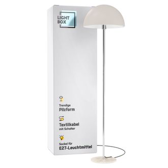 Lightbox Pilz-Stehlampe | 150 cm H&ouml;he, &Oslash; 40 cm | Stehleuchte mit Standfu&szlig; aus Travertine Stein & Fu&szlig;-Druck-Schalter | E27 | Flur Lampe | aus Metall in Hell- bi