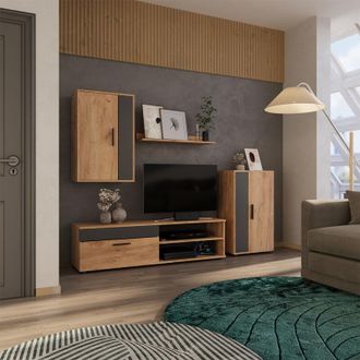 Vicco Meuble mural Berno, Ch&ecirc;ne dor&eacute;/anthracite, set, 4 pi&egrave;ces, Vicco