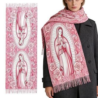 Generic &Eacute;charpe Vierge Marie - Motif floral catholique doux et chaud pour v&ecirc;tements de d&eacute;votion, couverture pour femme avec image sacr&eacute;e, &eacute;charpe religieuse, 