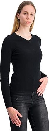 JL De La Tour Pull Femme col V 100% Cachemire (as4, Alpha, s, Regular, Regular, Noir, S, 36/38)