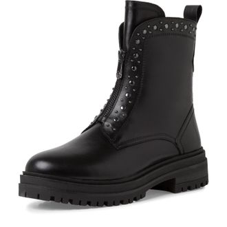Marco Tozzi Damen Stiefeletten ohne Absatz aus Leder mit Reißverschluss, Schwarz (Black), 38 EU