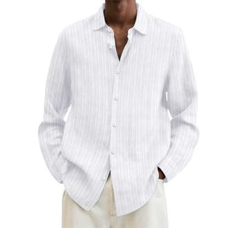 Generic Chemises daffaires pour homme, chemise habill&eacute;e &agrave; col &agrave; revers, chemises &agrave; manches longues, couleur unie, chemise ray&eacute;e verticale, coupe ample, haut f