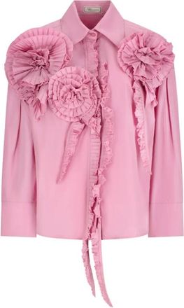 Blumarine Chemise en taffetas orn&eacute;e de roses 3D - Femme - Blouses et Chemises - Rose - Taille: 34 FR