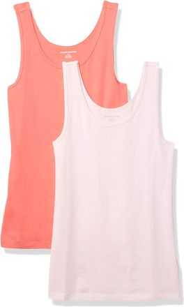 Amazon Essentials Damen Tanktop, Schmale Passform, 2er-Pack, Hellrosa/Korallenrosa, XXL