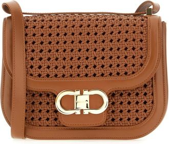 Ferragamo Femme, Sacs, Brun, Taille: ONE Size Sac bandouli&egrave;re Double Gancini Nord-Sud