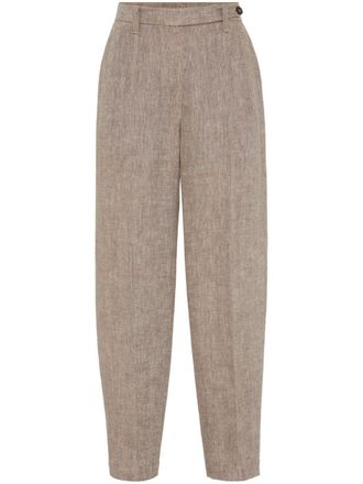 Brunello Cucinelli pantalon de tailleur en lin - Marron