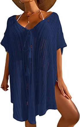 Minetom Robe de Plage pour Femmes Oversize Cache-Maillots Été Tunique Piscine Maillots de Bain Bikini Cover Up A Bleu Taille Unique