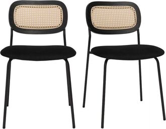 Miliboo Design St&uuml;hle aus schwarzem Samt, schwarzem Metall und Rattan-Geflecht (Set von 2) MIRANDA