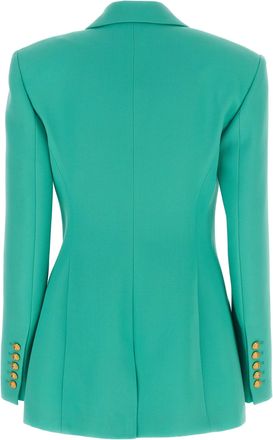 Balmain Logo-Button Double-Breasted Wool Blazer - turquoise