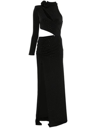 Nissa robe longue &agrave; ornements en cristal - Noir