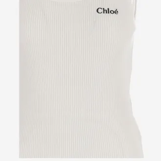 Chlo&eacute; Logo-Embroidered Cotton Tank Top - White